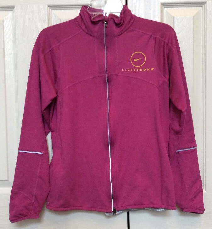 Nike Livestrong Running Jacket Full Zip Reflective Accents Pink Women’s ...
