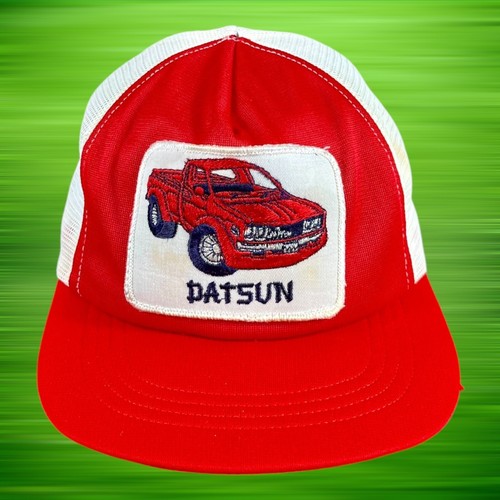 Vintage Datsun Patch Logo Snapback Hat Trucker Cap Red Pickup Truck ...
