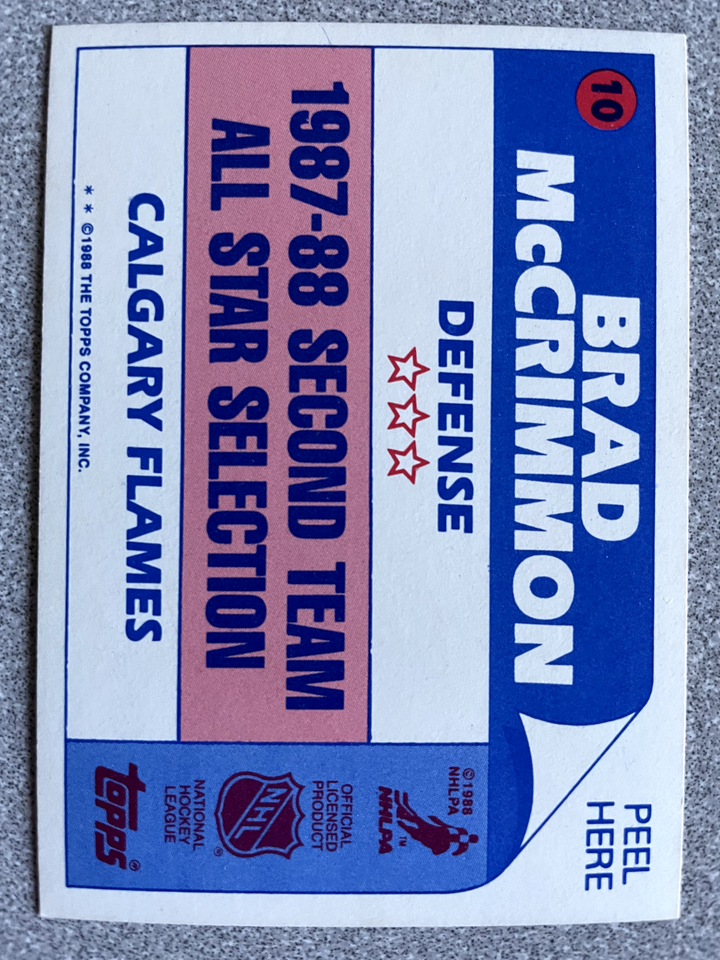 1988-89 Topps Hockey Brad McCrimmon All-Star Sticker Card #10 Calgary ...