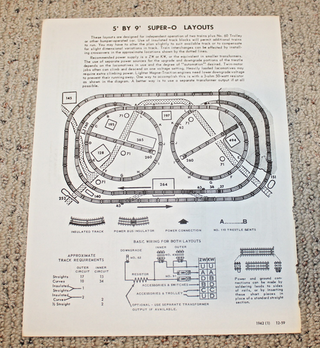 Lionel Postwar Super O Train Layouts 5ft x 9ft Instruction Sheet #1942 ...