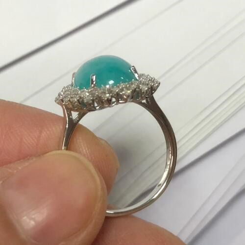 Natural Diamond Amazonite Engagement Gemstone Ring Solid 14K White Gold ...