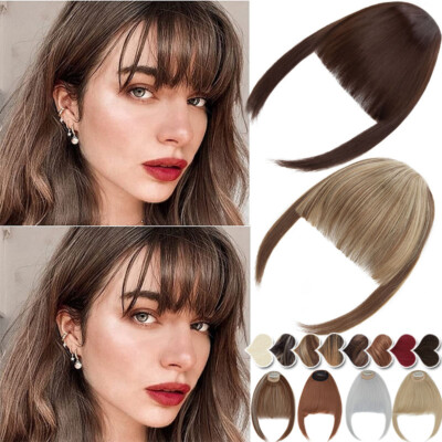 THIN Neat Fringe Bangs Clip in Hair Extension Fake Hairpiece Real As ...