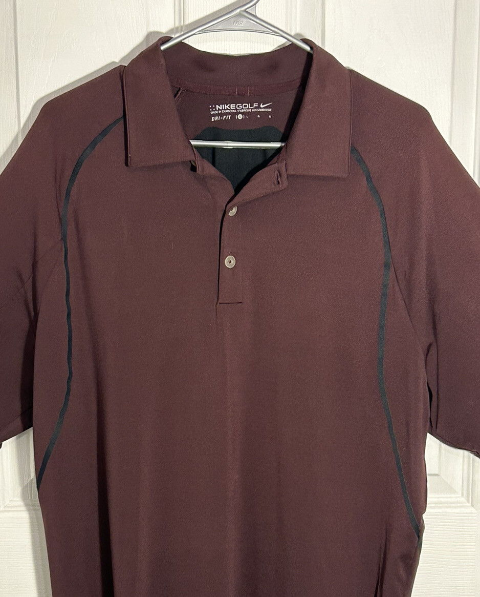 Nike Golf Dri-Fit Shirt Mens Large Maroon Polo Breathable Polyester ...