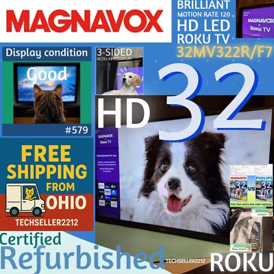 Magnavox 32" Class HD (720P) Smart Roku LED TV 32MV322R/F7 with Remote ...