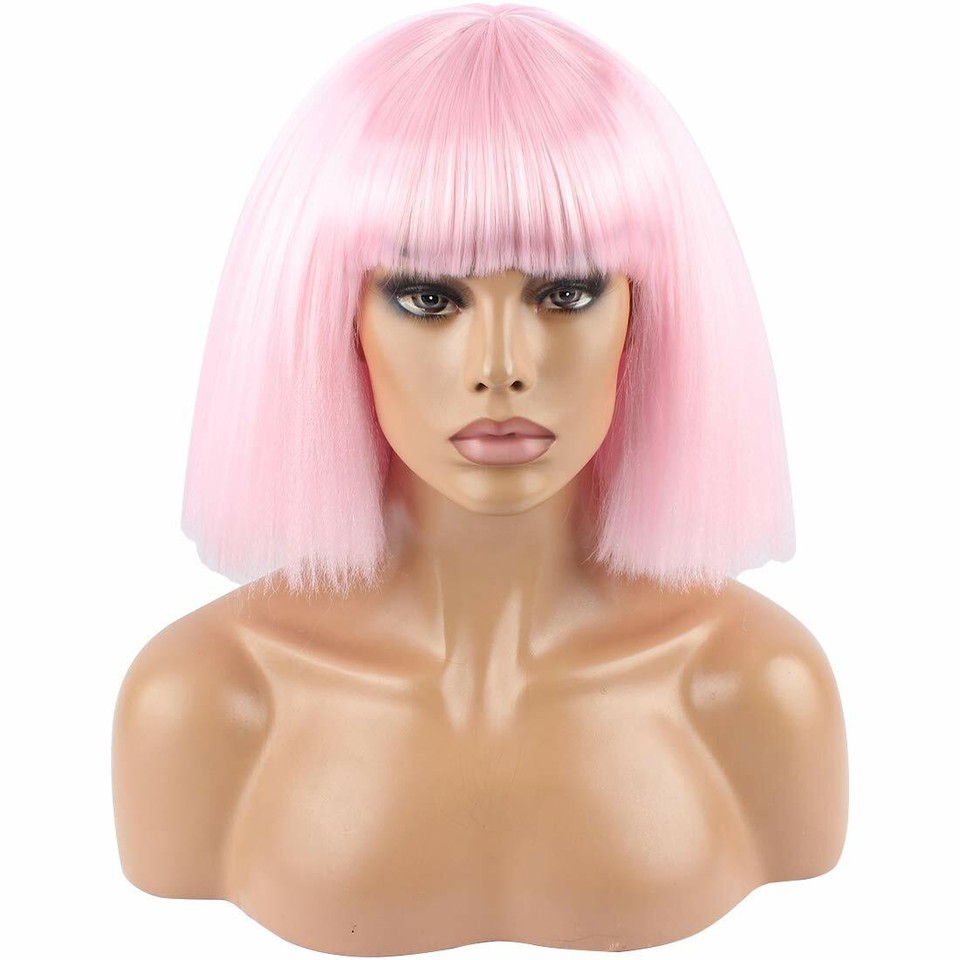 Fashion Party Wig for Women Men Short Bob Wigs with Bangs Full Wig ...