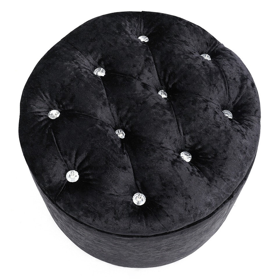 Crushed Velvet Footstool Large Round Chesterfield Button Pouffe Ottoman ...