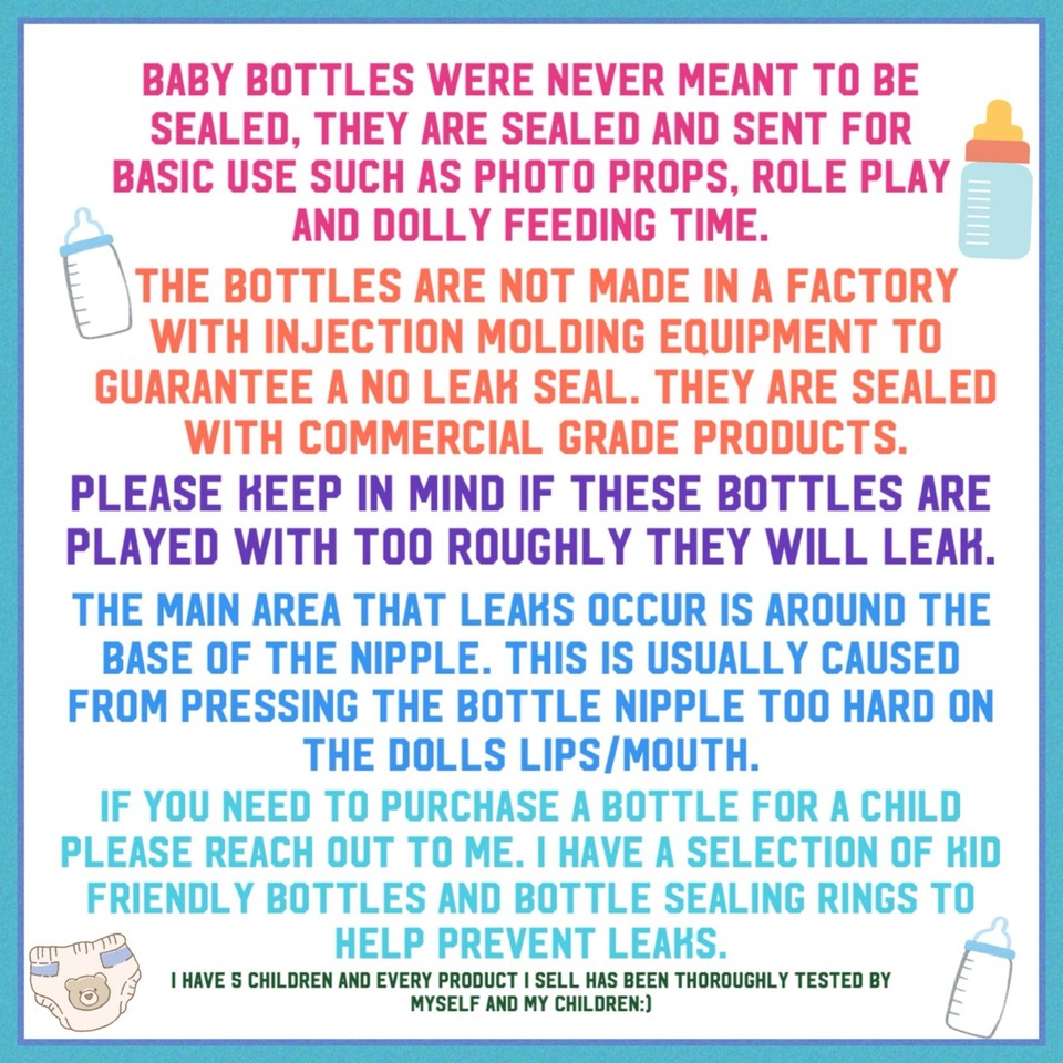 4 ounce sealed baby bottle with no hole nipple for Reborns. Breast milk ...