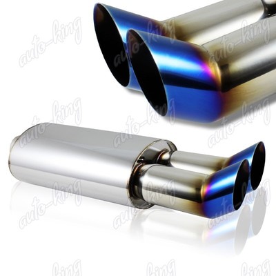 UNIVERSAL 3" DTM STYLE TITANIUM BURNT DUAL TIP 2.5" INLET T-304 EXHAUST ...