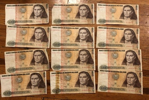 LOT OF (12) 1987 BANCO CENTRAL DE RESERVA DEL PERU 500 QUINIENTOS INTIS ...
