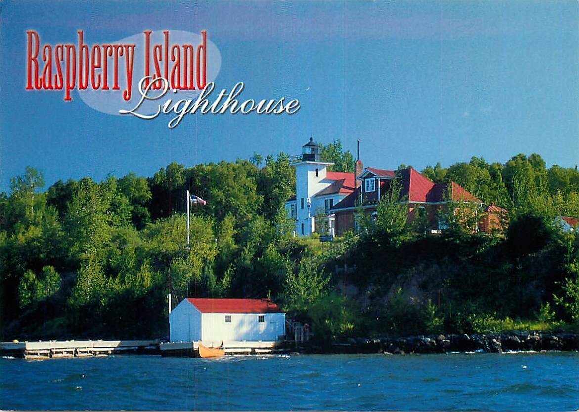 Postcard Raspberry Island Lighthouse, Apostle Island, Lake Superior ...