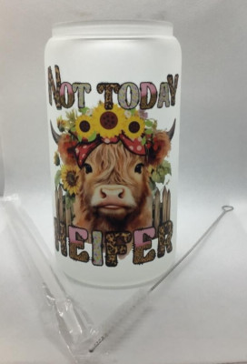 HIGHLAND COWS GLASS CAN 16 OZ TUMBLER NEW PLASTIC STRAW ACRYLIC LID ...