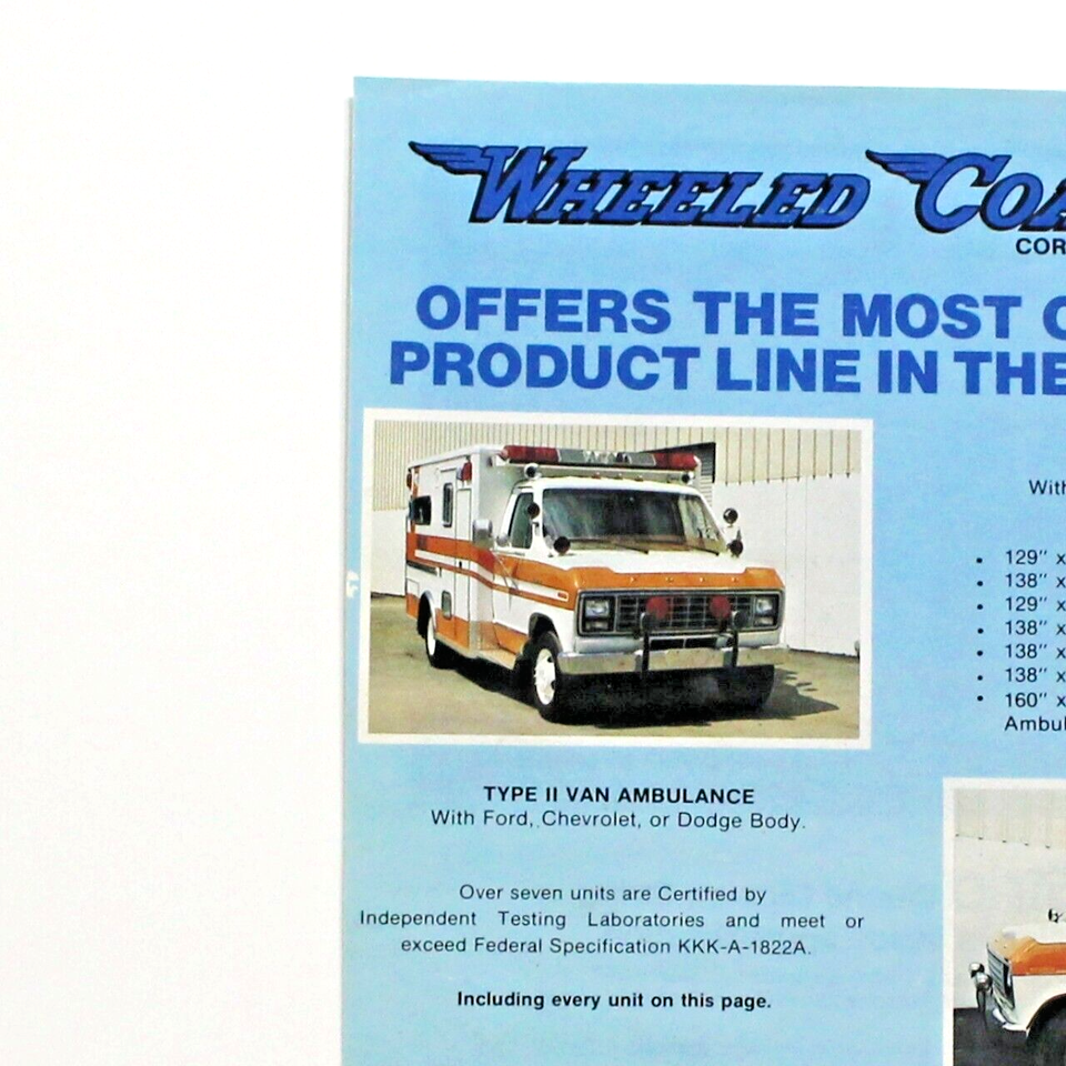 Wheeled Coach 1982 Ambulance Vintage EMS Original Collectible Print Ad ...