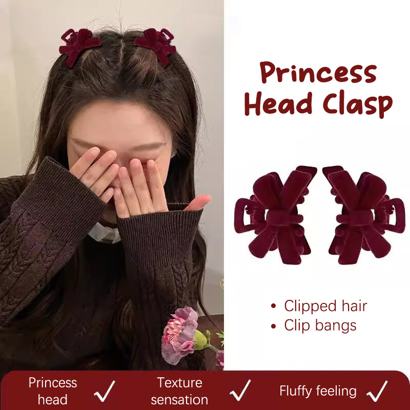 1Pair Red Velvet Hair Claw Bow Tie Hair Grip Women Hair Clip Hairpins ...