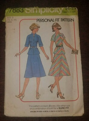 VINTAGE SIMPLICITY MISSES BIAS 2 PC DRESS SKIRT TOP PATTERN 7883 - CUT ...