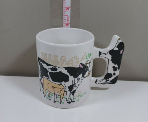 Vintage Cute Black & White Cow & calf Coffee Mug Cup with Cow Shaped ...