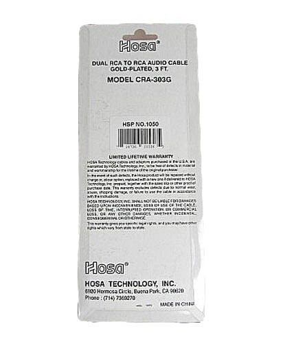 Hosa CRA 303G Dual RCA-RCA Cable, Gold Plated, 3 feet - New, Free ...