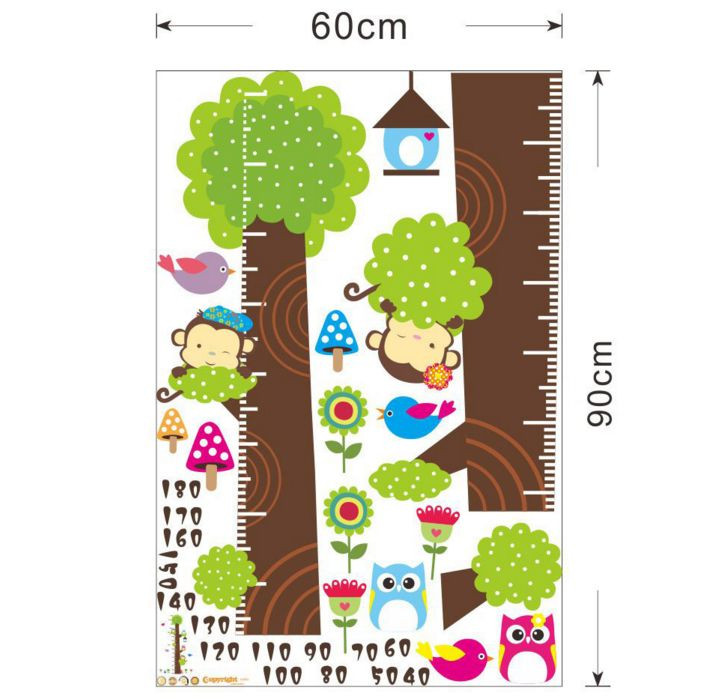 Monkey Tree Owl Children/Baby Height Chart Living room Wall Sticker ...