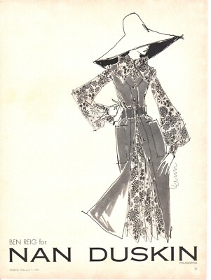 Vintage advertising print 1971 fashion Ben Reig for Nan Duskin big bow ...