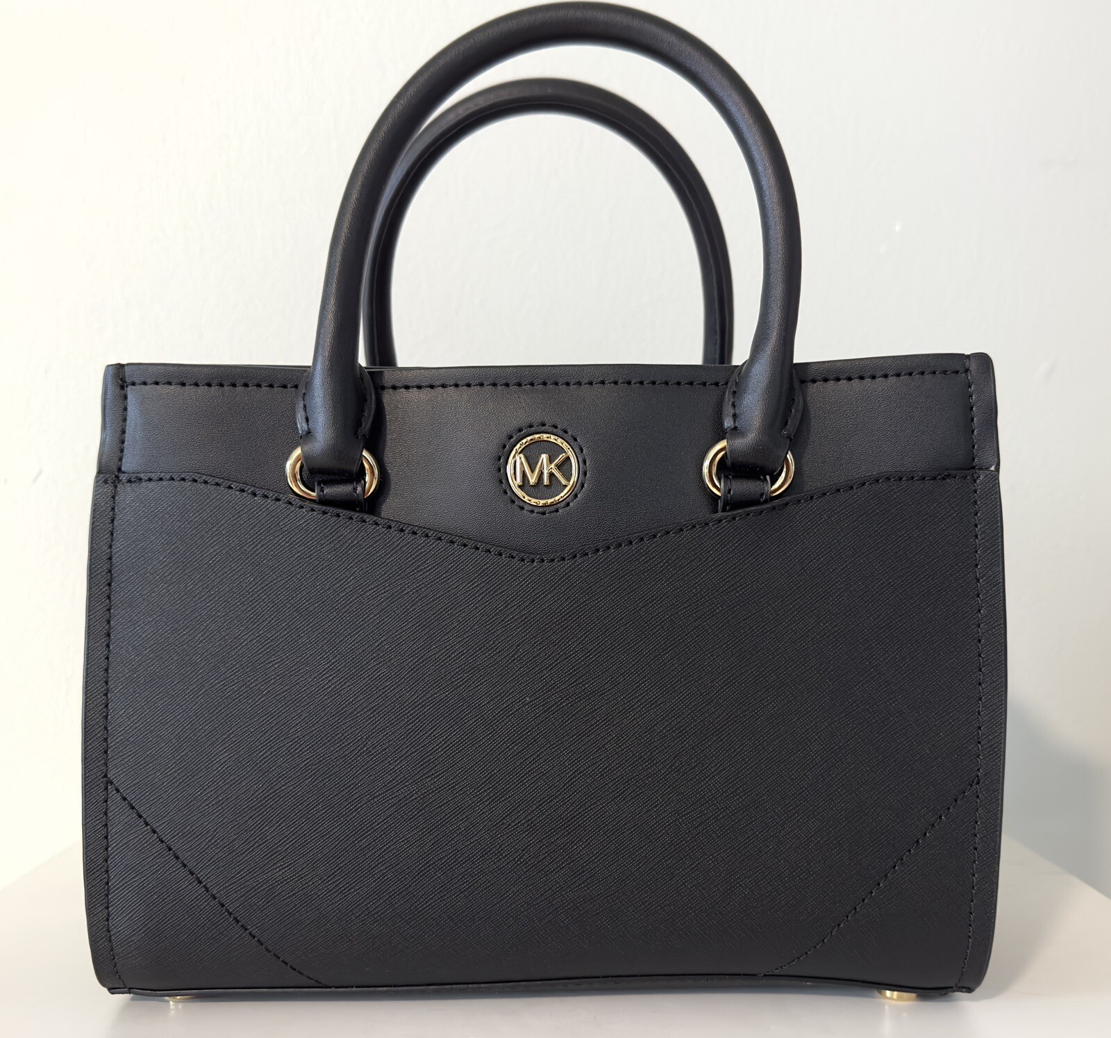 Michael Kors Everly Medium Black Saffiano Leather Satchel Crossbody Bag ...