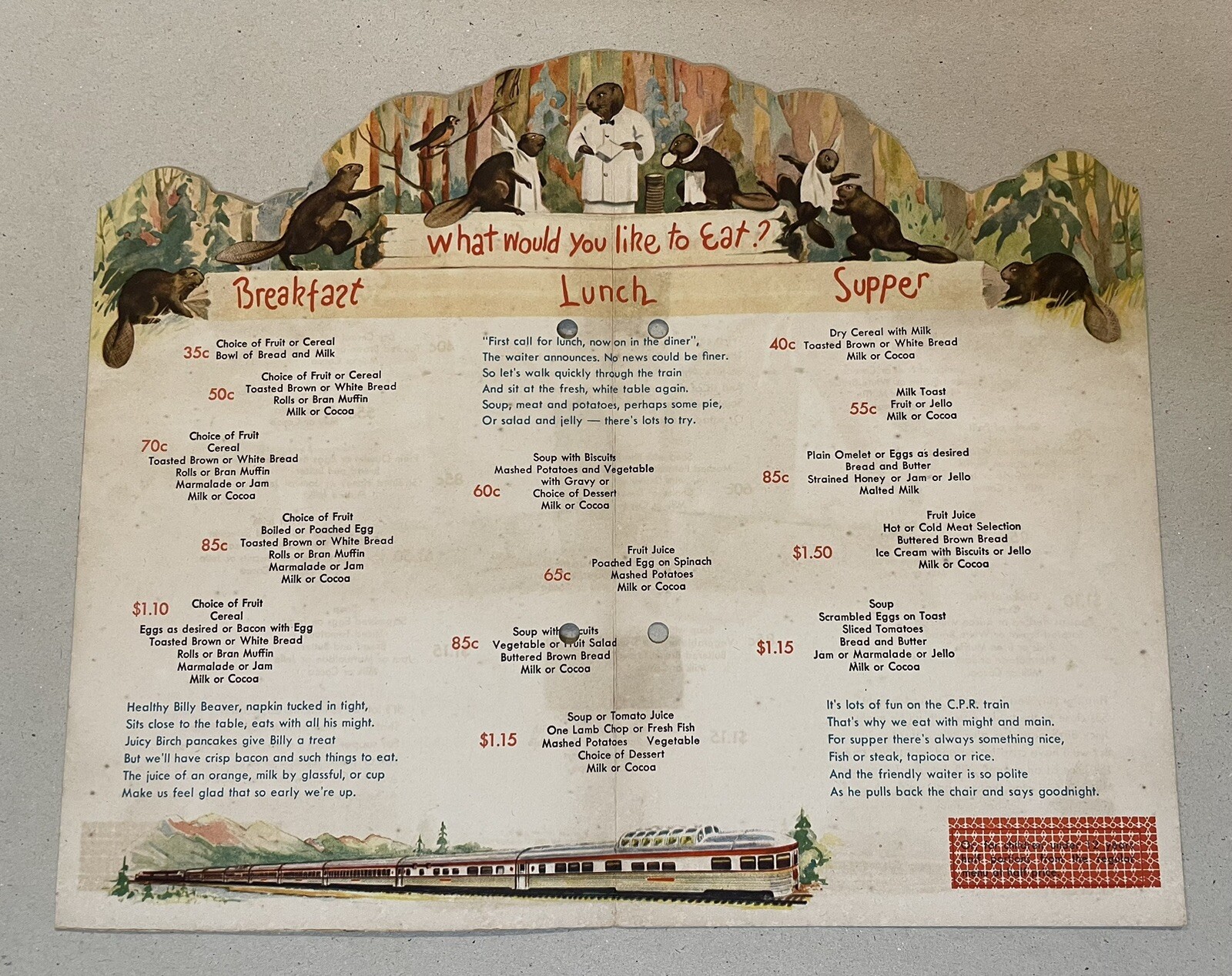 old Canadian Pacific RAILWAY Dining Car Service menu card Canada ...