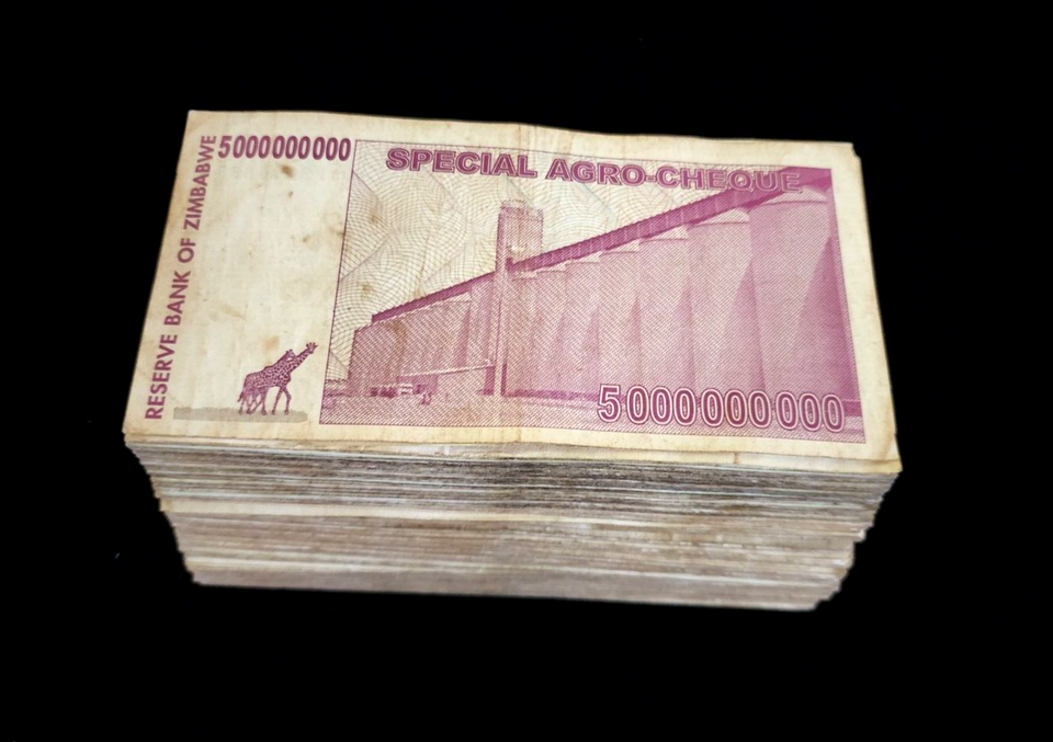 250 pcs x Zimbabwe 5 Billion dollar agro cheque banknotes / 2008 ...