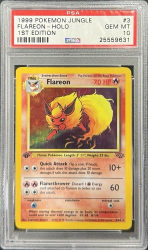 Jungle 1st Edition FLAREON #3/64 PSA 10 GEM MINT HOLO 1999 Pokemon Card ...