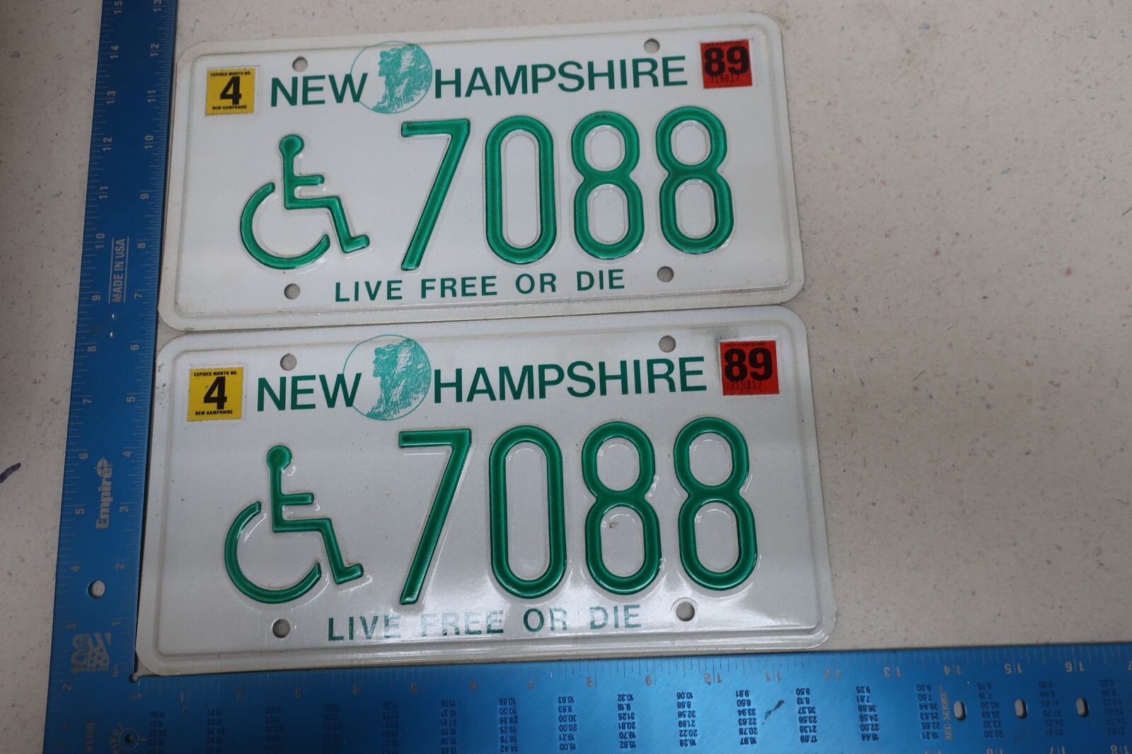 1989 89 New Hampshire NH License Plate Tag 7088 Handicapped Natural ...