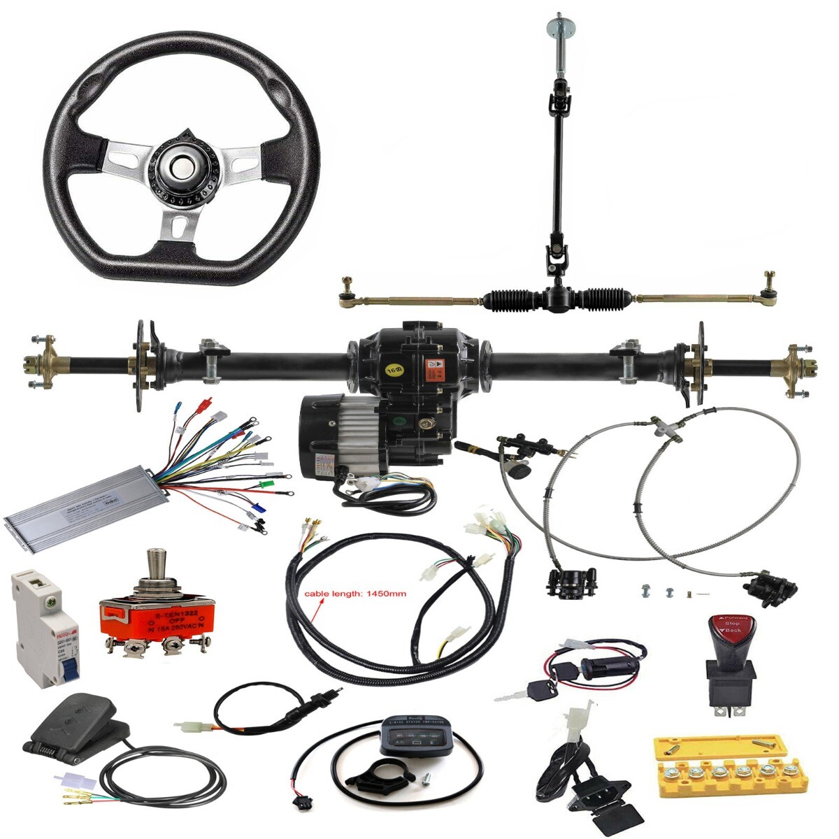 40" Go Kart Rear Axle Kit+48V 1000W Electric Differential Motor+ ...