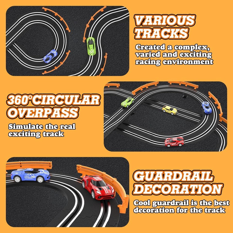 Electric Slot Car Road Racing Set 18 ft Track 4 Cars 1:64 Scale Age 6 ...