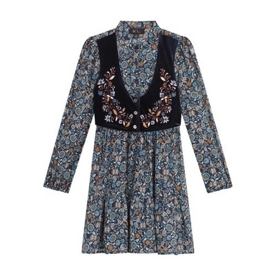 Beautees Girls Long Sleeves Print Chiffon Dress with Embroidered Velvet ...