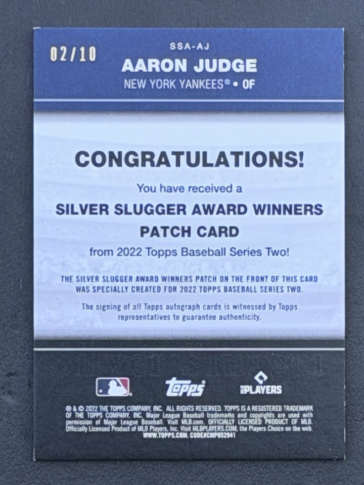 Aaron Judge 2022 Topps Silver Slugger Patch Auto /10 | eBay