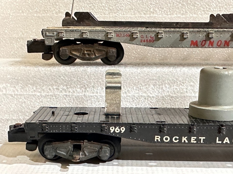 AMERICAN FLYER TWO VARIATIONS 24550 MONON & 969 ROCKET LAUNCHER FLAT ...