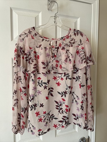LC Lauren Conrad Women Sz S Pretty Pink Floral Ling Sleeve Shirt Top ...