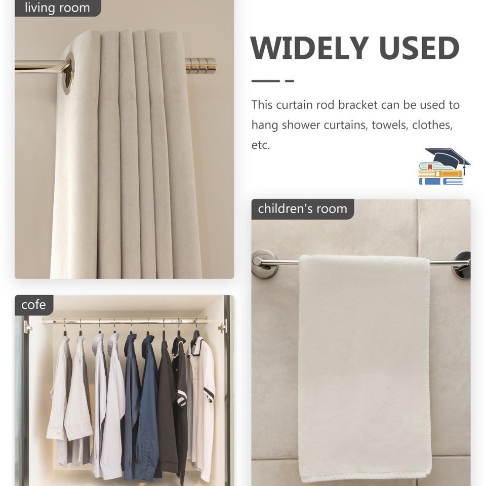 2 Set Self Adhesive Curtain Rod Brackets No Drill Nail Free Curtain Rod ...