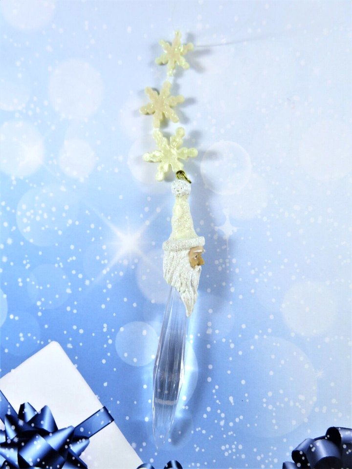 Hanging Ornament Santa Faceted Acrylic Icicle Snowflakes Dangle Sparkly ...