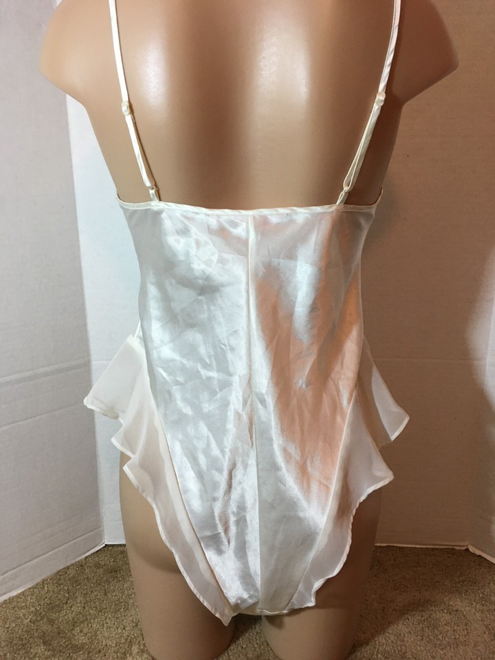 Vtg VICTORIA'S SECRET SATIN Chiffon Bodysuit Teddy Sequin Faux Pearls ...