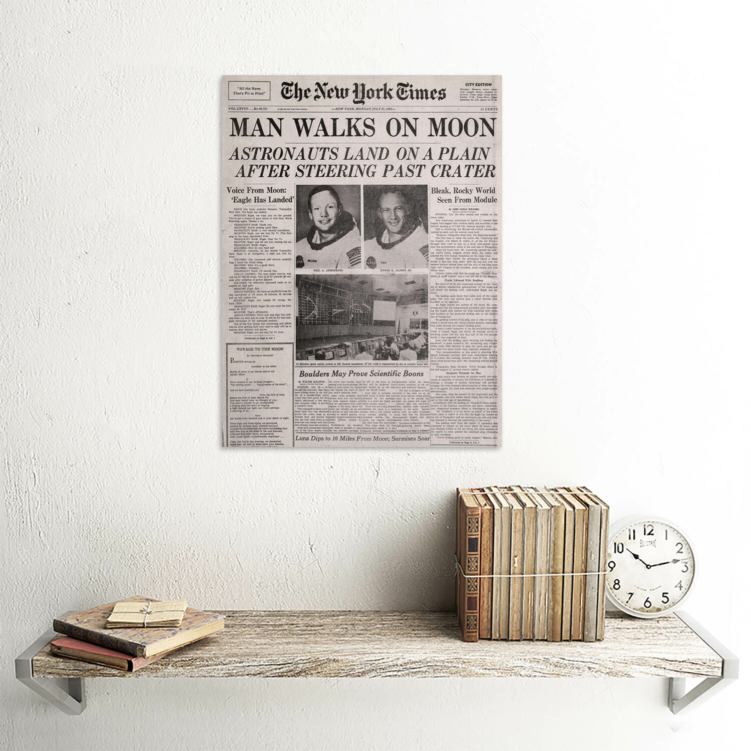 VINTAGE PHOTO SPACE NEWSPAPER MOON ALDRIN ARMSTRONG NEW FINE ART PRINT ...