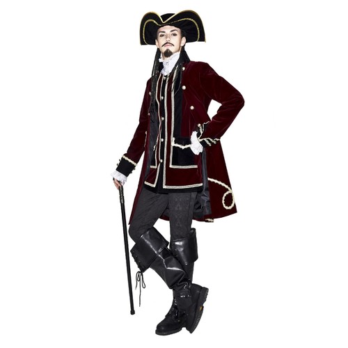 Adult Men's Red Pirate Captain Steampunk Victorian Halloween Costume ...