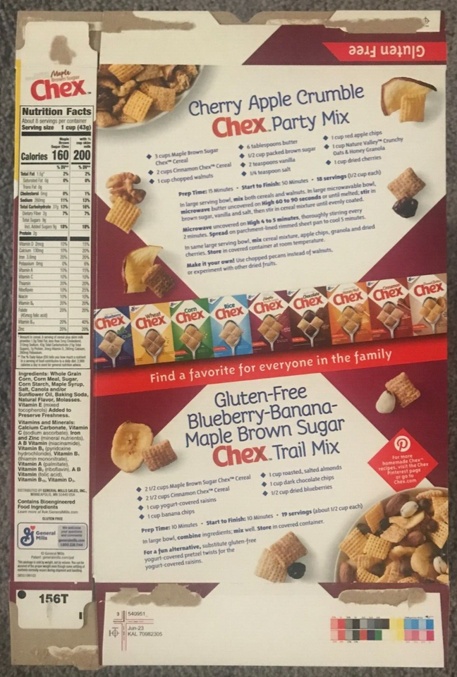EMPTY Maple Brown Sugar Chex Cereal Box Chex Party Mix Recipes GM ...