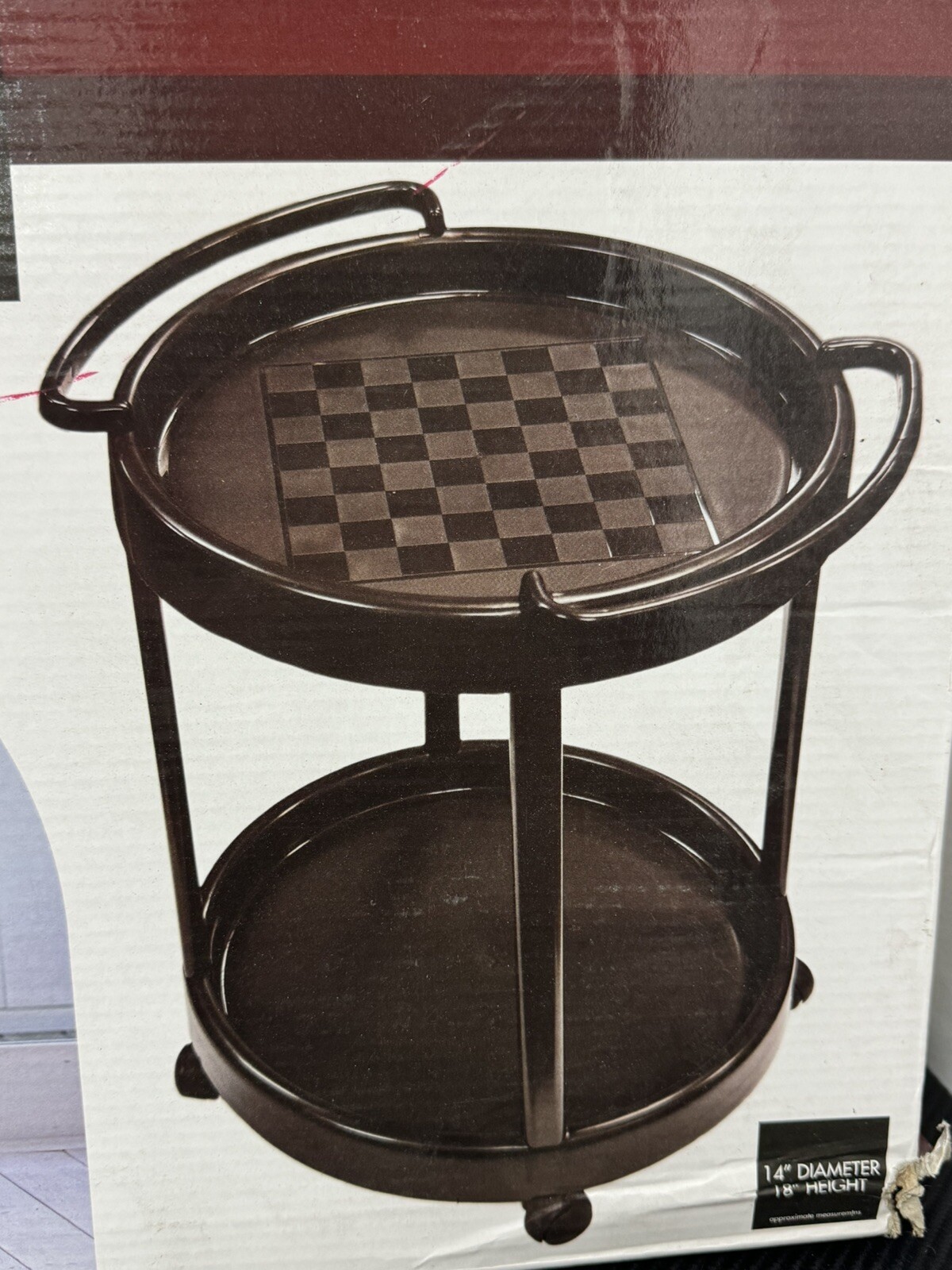 Versatile 2 Tier Round Rolling Table With Integrated Game Board 18”x 14 ...