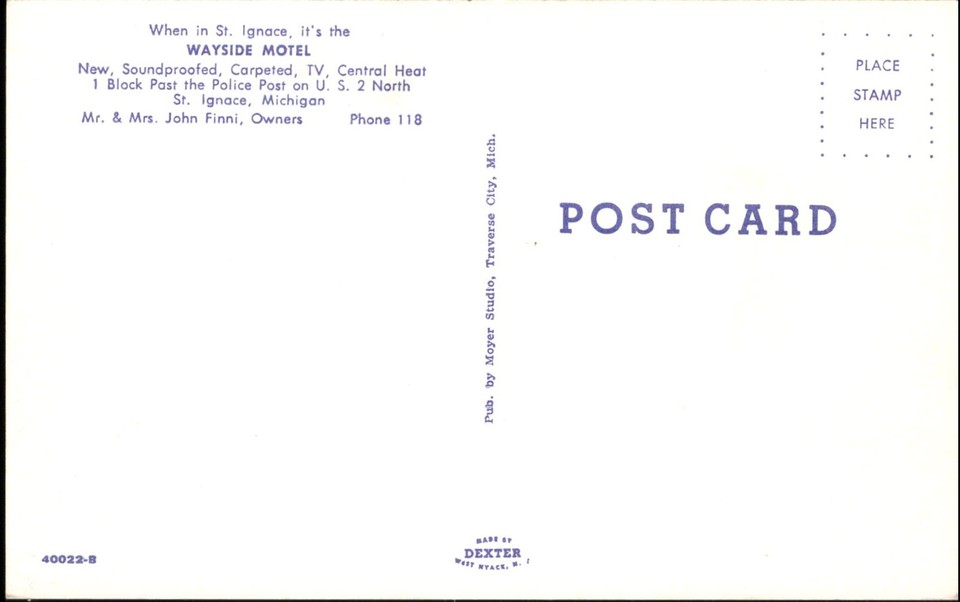 Wayside Motel St. Ignace Michigan~ vintage cars~ 1950s-1960s postcard ...