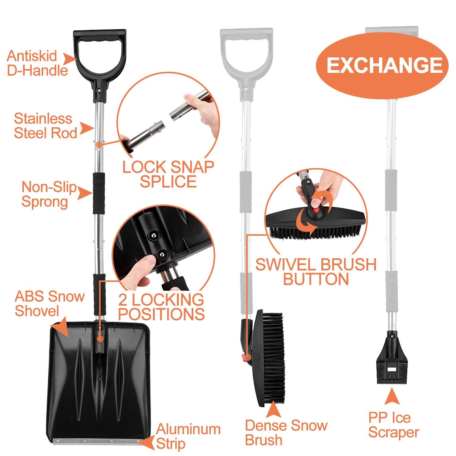 3-in-1 Snow Shovel Kit for Car Emergency Driveway Snow Removal with Ice ...
