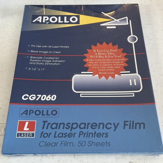 Apollo Laser Printer Copier Transparency Film Sheets 48 Count for sale ...