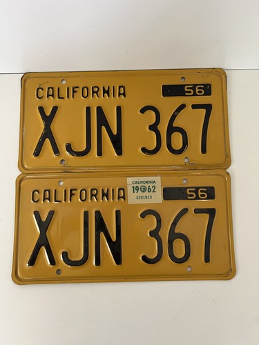 NICE RARE PAIR 1956 DMV (CALIFORNIA) 1962 STICKER - LICENSE PLATE No ...