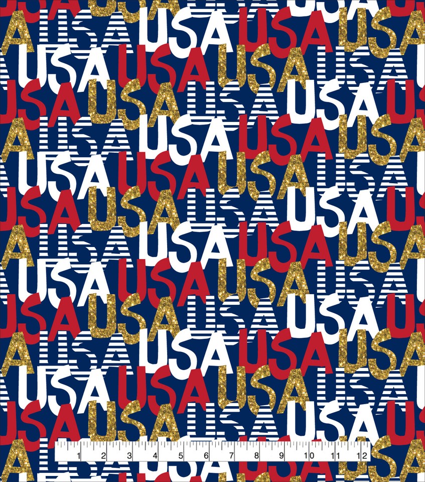 FAT QUARTER PATRIOTIC AMERICAN FABRIC USA RED - WHITE - BLUE w/ GLITTER ...