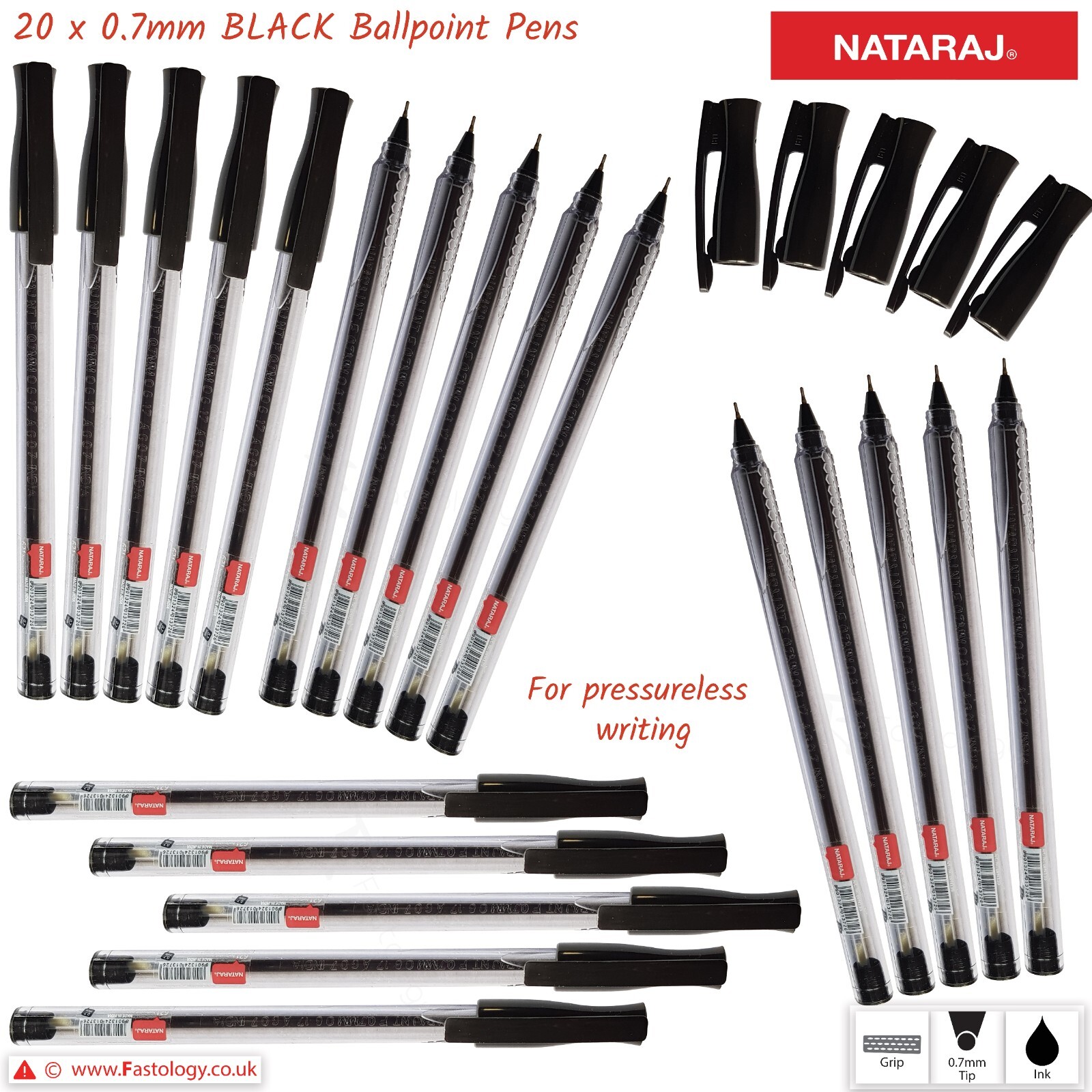 BLACK BLUE Ballpoint Pens 0.7mm Fine Point NATARAJ 621Fine Biro Writing ...