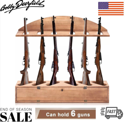Wood Gun Rack Wall Mount Gun Display Rack Storage Compartment Holds 6 ...