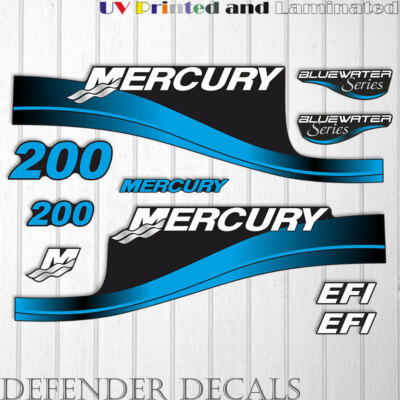 Mercury 200 HP EFI Bluewater Series outboard engine decal sticker BLUE ...