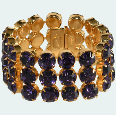 Dominique VTG WIDE Bracelet Large Royal Purple Rhinestones Three Rows ...
