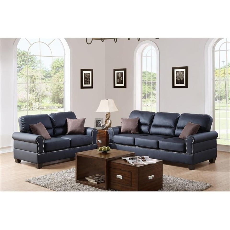 Poundex Furniture 2 Piece Faux Leather Sofa and Loveseat Set in Black ...